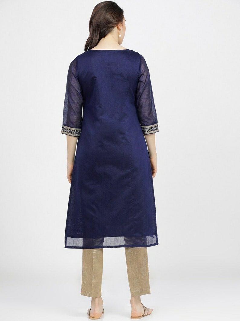 Blue Straight Kurta Ethnic Motifs Print Kurta, Crop Top, Boho Dress ...