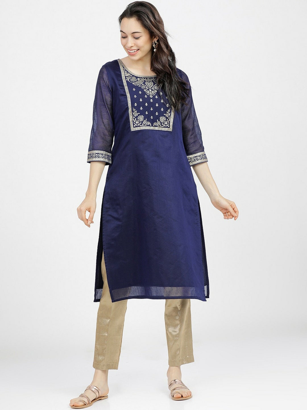 Blue Straight Kurta Ethnic Motifs Print Kurta, Crop Top, Boho Dress ...