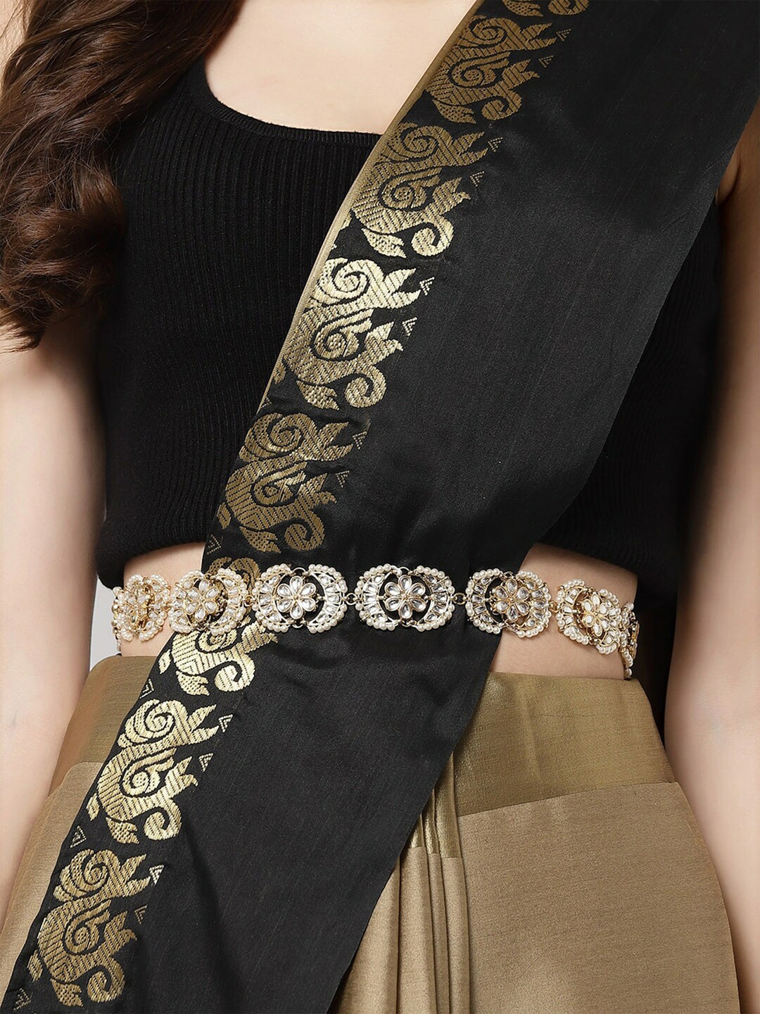 Gold Toned & White Beaded Kamarband Belly Chain, Bikini Chain, Saree ...