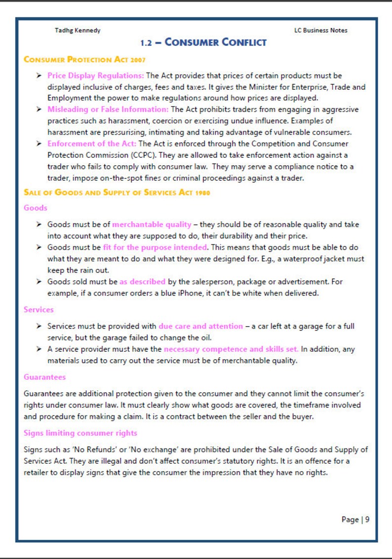 Leaving Cert Business - Full Course Notes (H1 Standard) - Etsy Ireland