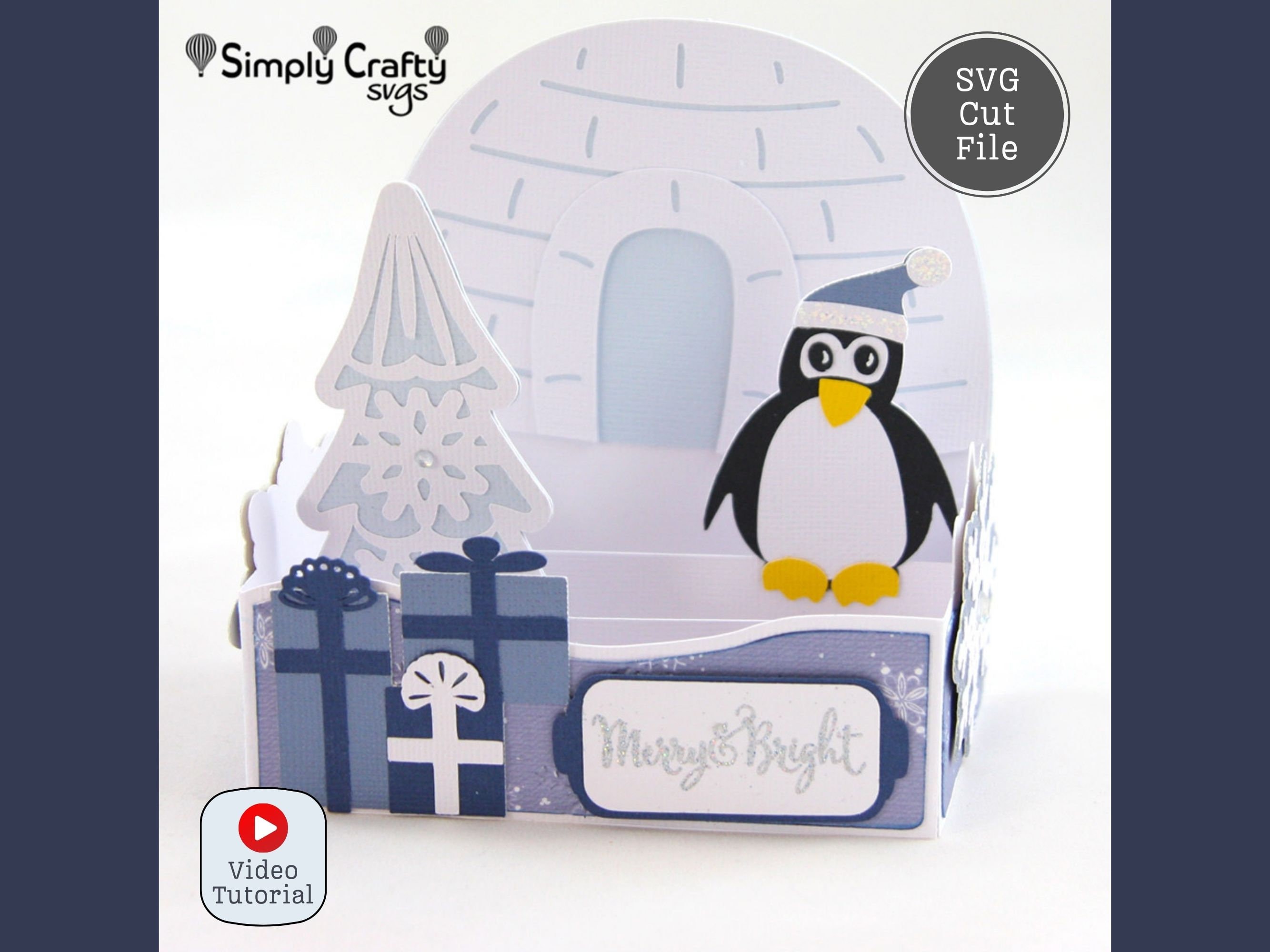 Penguin Christmas Box Card SVG. DIY Christmas Card With Penguin and ...