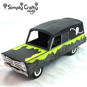 Haunted Hearse SVG. 3D Halloween SVG. 3D Paper Halloween Car. 3D Hearse Papercraft. DIY ...