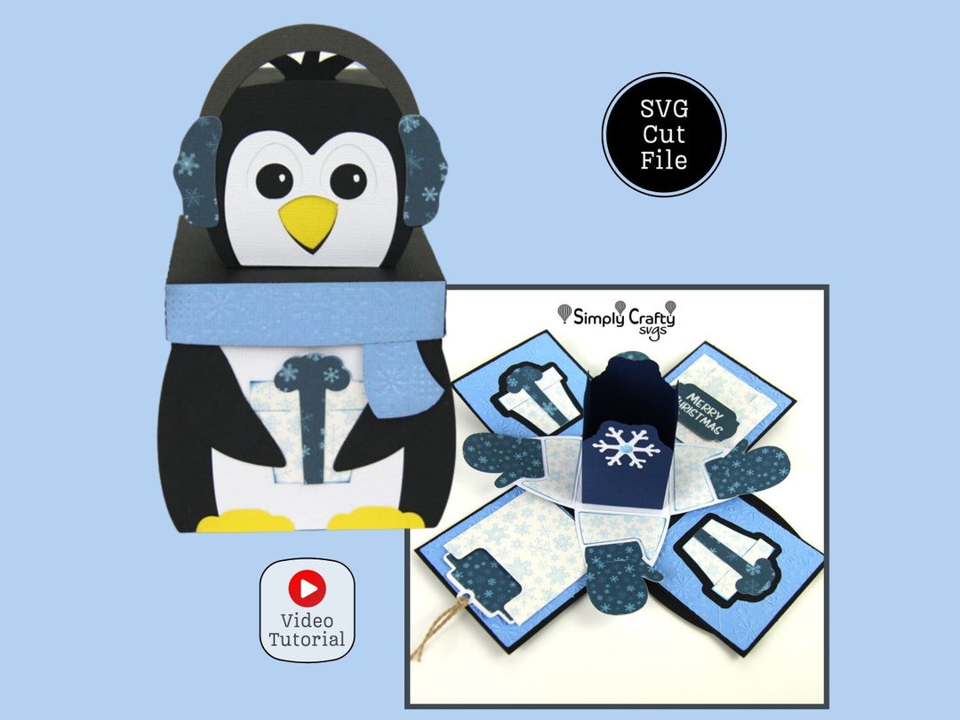 Penguin Explosion Box SVG. DIY Christmas Explosion Box With Gift Card ...