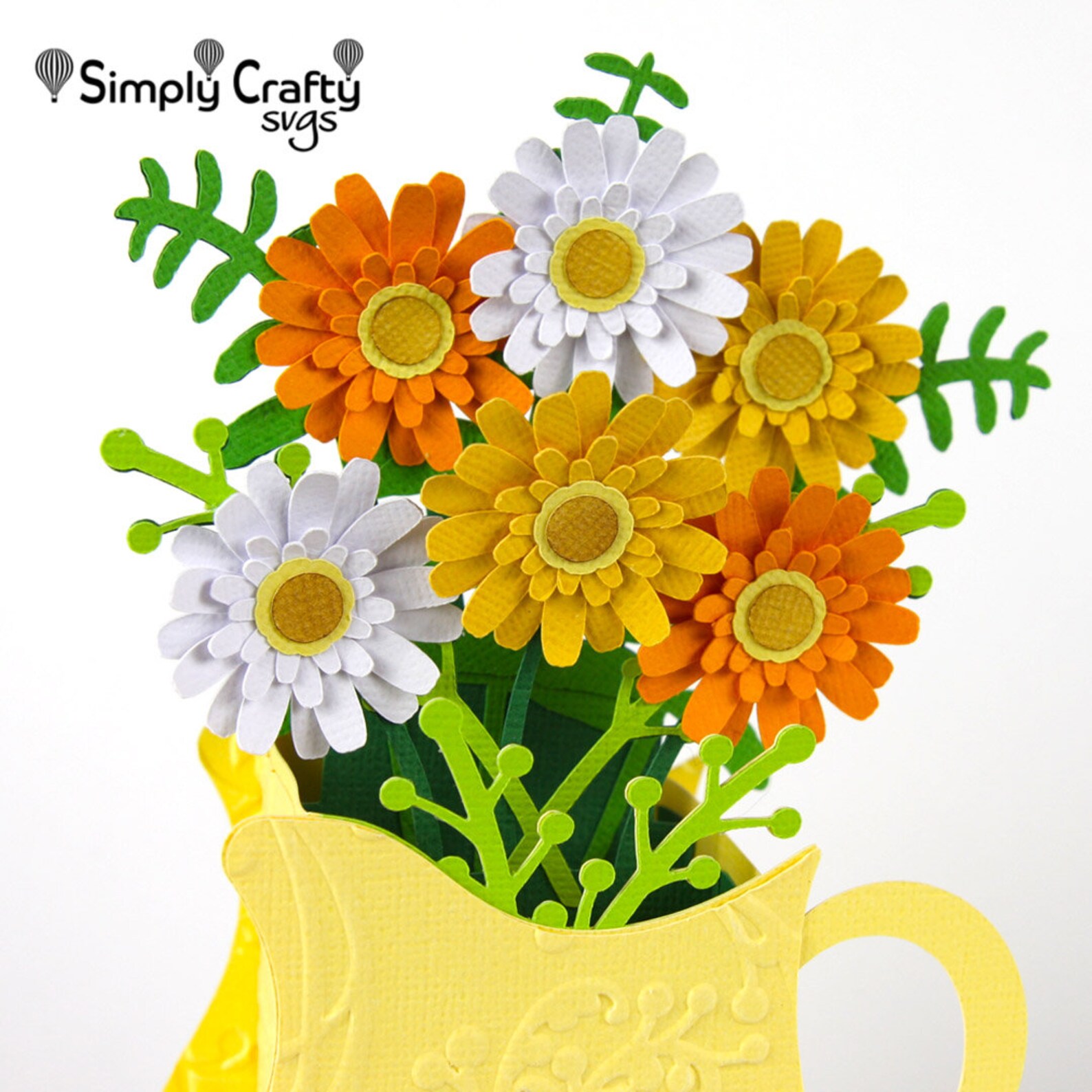 Pitcher of Flowers Card SVG. Flower Box Card Cutting File. Floral Card ...