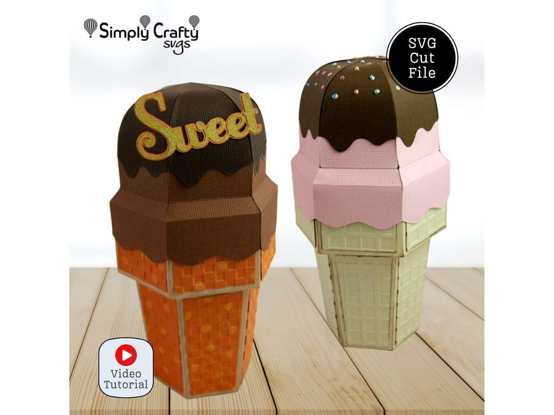 Ice Cream Cone SVG. 3D Ice Cream Cone Gift Box SVG for Cricut or ...
