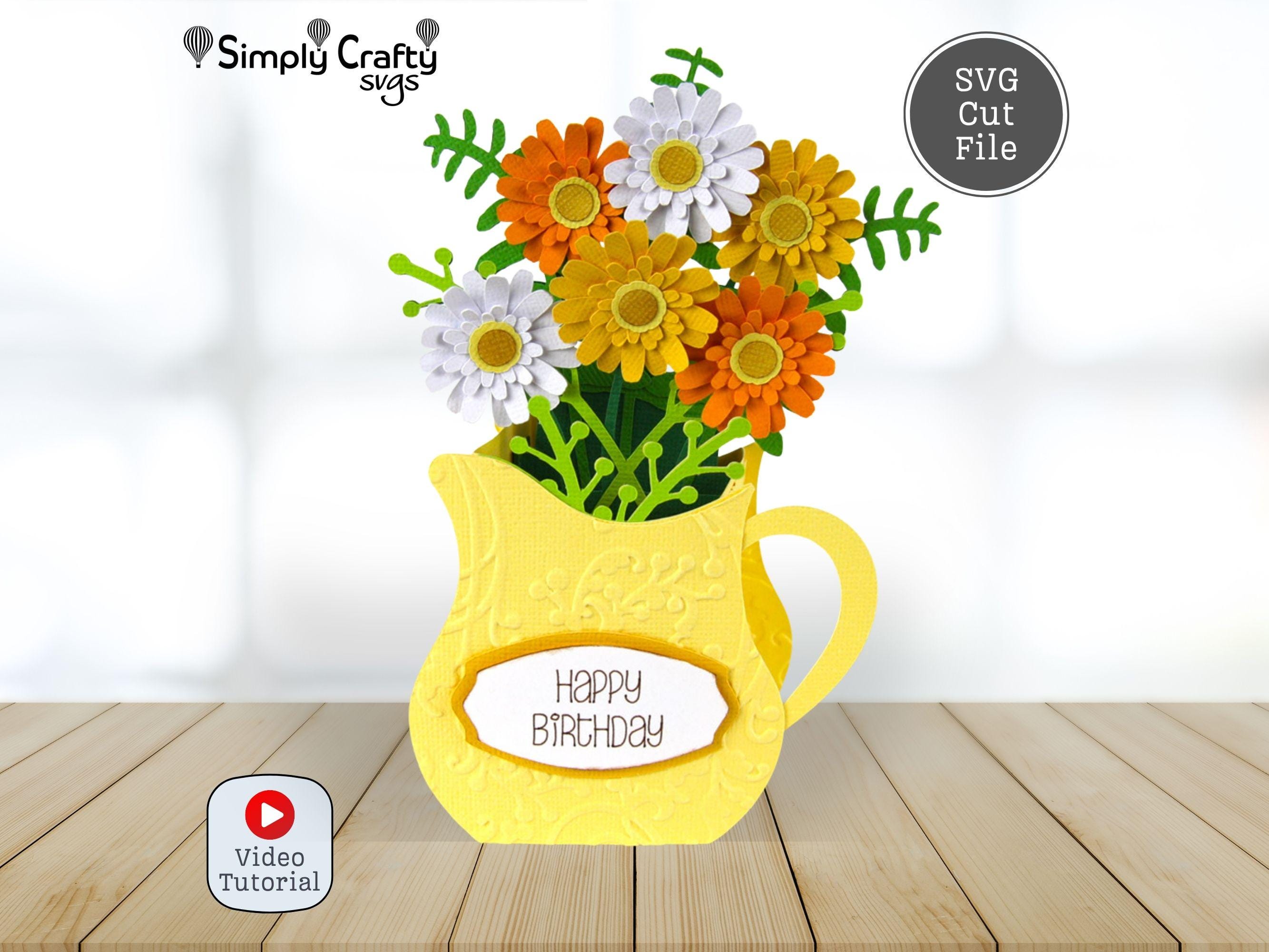 Pitcher of Flowers Card SVG. Flower Box Card Cutting File. Floral Card ...