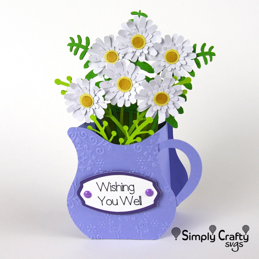 Pitcher of Flowers Card SVG. Flower Box Card Cutting File. - Etsy