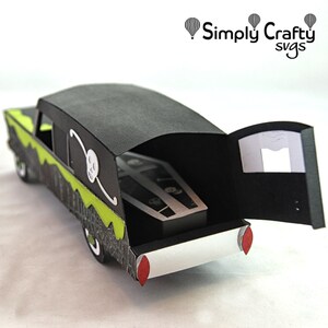 Haunted Hearse SVG. 3D Halloween SVG. 3D Paper Halloween Car. 3D Hearse Papercraft. DIY ...