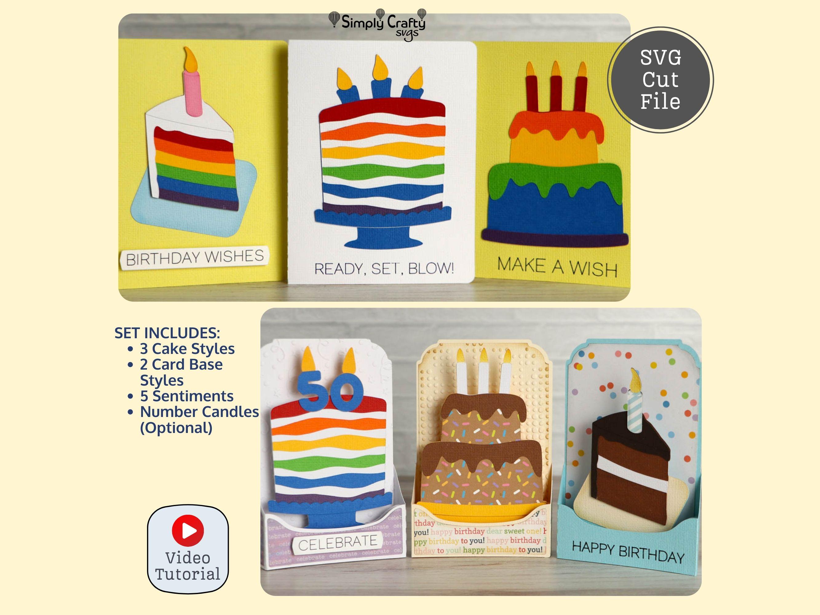 Birthday Cakes Card Set. SVG Cut Files for Birthday Cards With ...