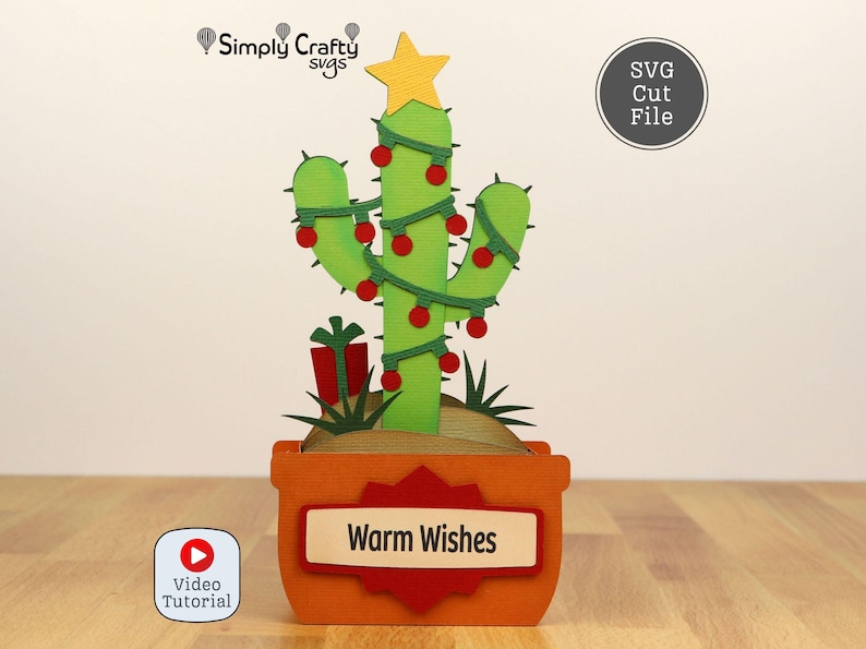 Cactus Christmas Card SVG. 3D Holiday Cactus Card. Desert Christmas Box ...