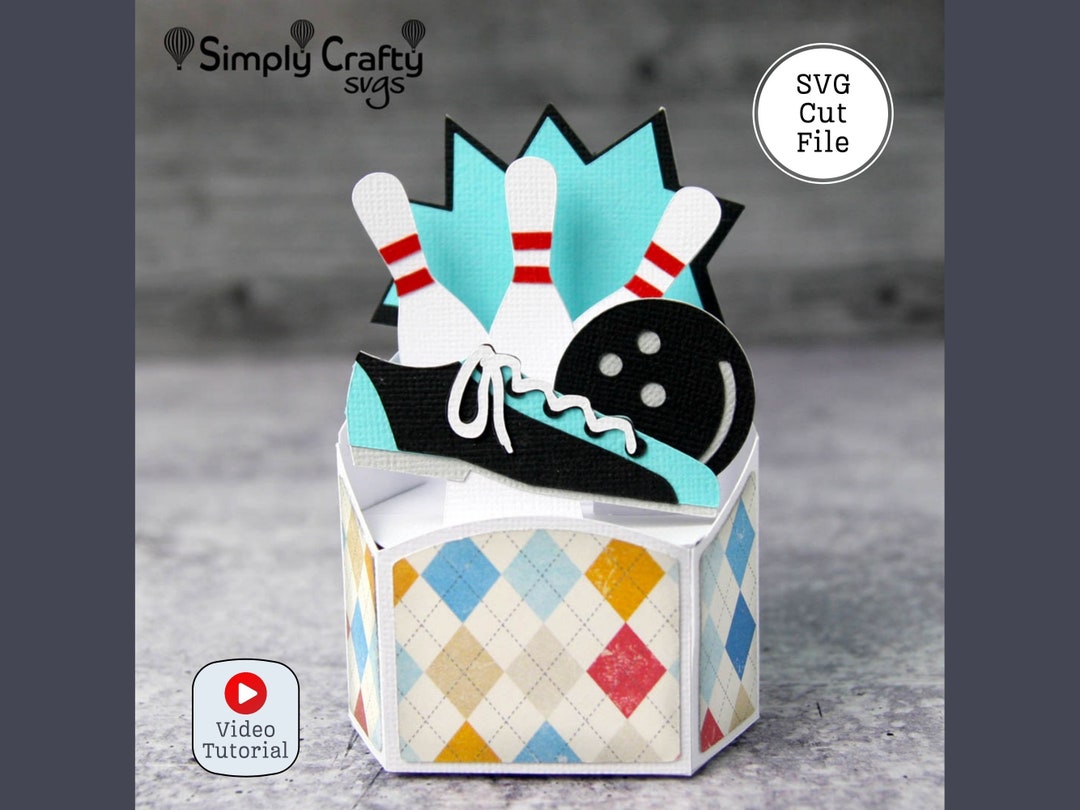 Bowling Night Box Card SVG. DIY Hexagon Popup Card With Bowling Pins ...