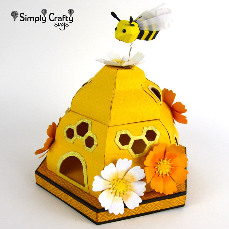 Caja SVG 3D de colmena. Archivo SVG de corte de colmena con abeja ...