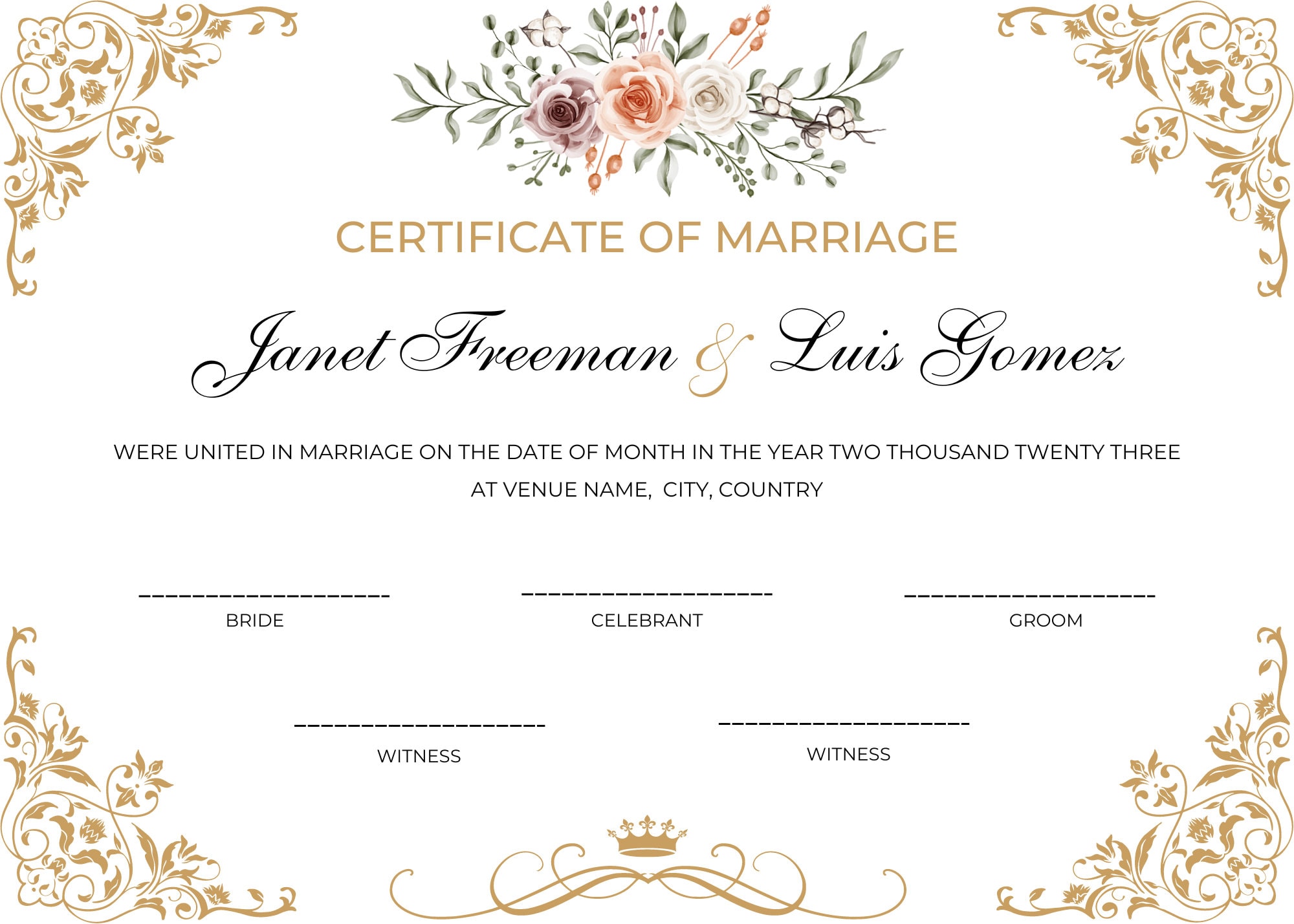 Royal and Elegant Marriage Certificate | Editable Download - Etsy
