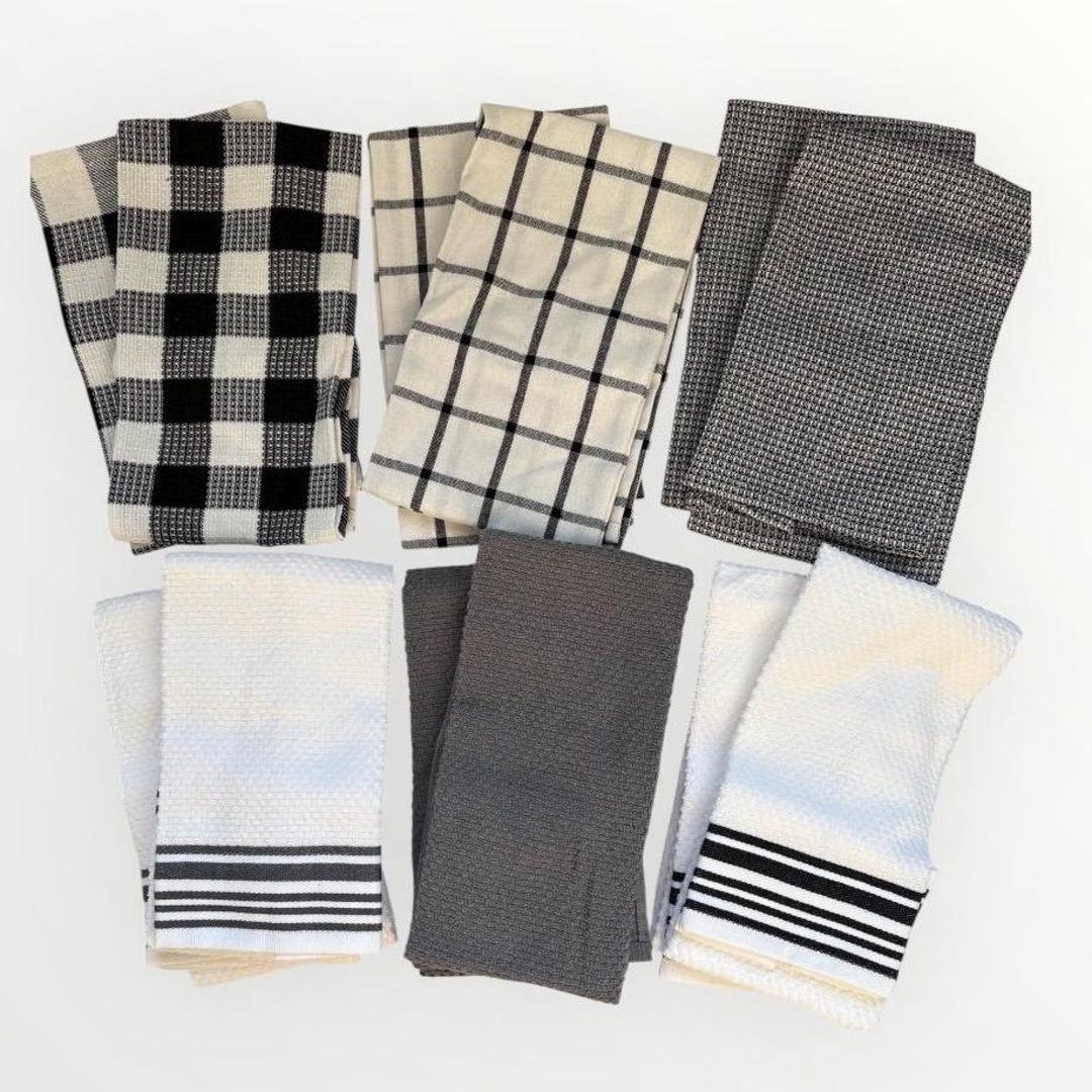Snap Kitchen Towels: Black White and Gray Tea Towels With Hook (set of ...