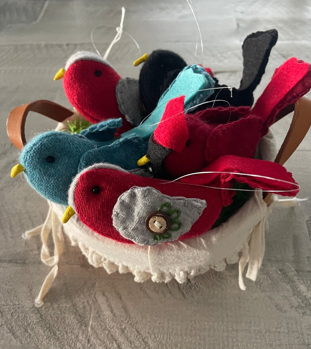 Fabric Bird Ornament Buckeye Bird Decoration Plush Cardinal Bird ...