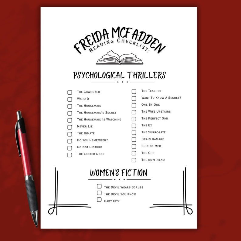 Freida Mcfadden Reading Log, Printable Book Checklist, Thriller Author ...