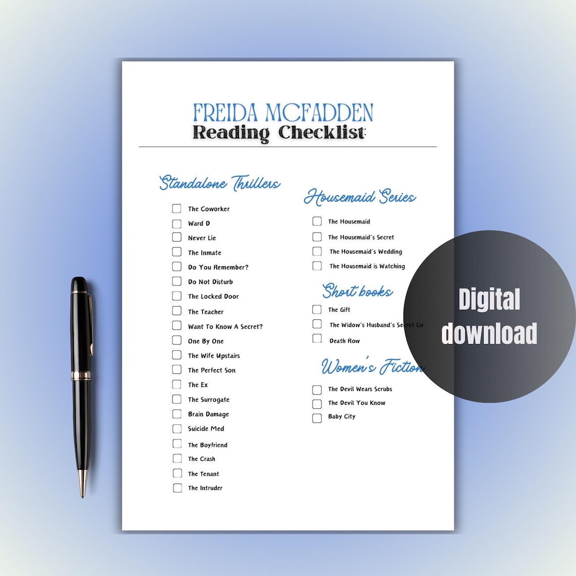 Freida Mcfadden Book Checklist, Printable Reader Tracker, Thriller ...