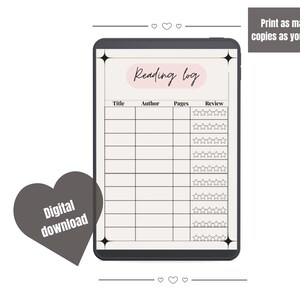Reading Log Organized Pink and Black, Printable Book Lovers Simple ...