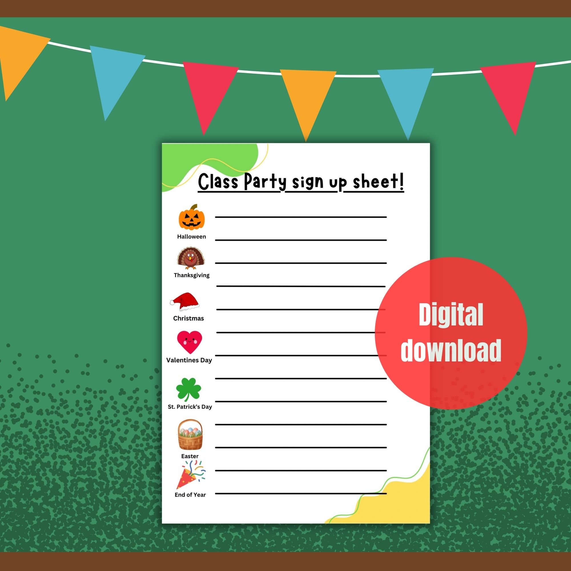 Classroom Party Volunteer Sign up Sheet for Preschool to Middle School ...