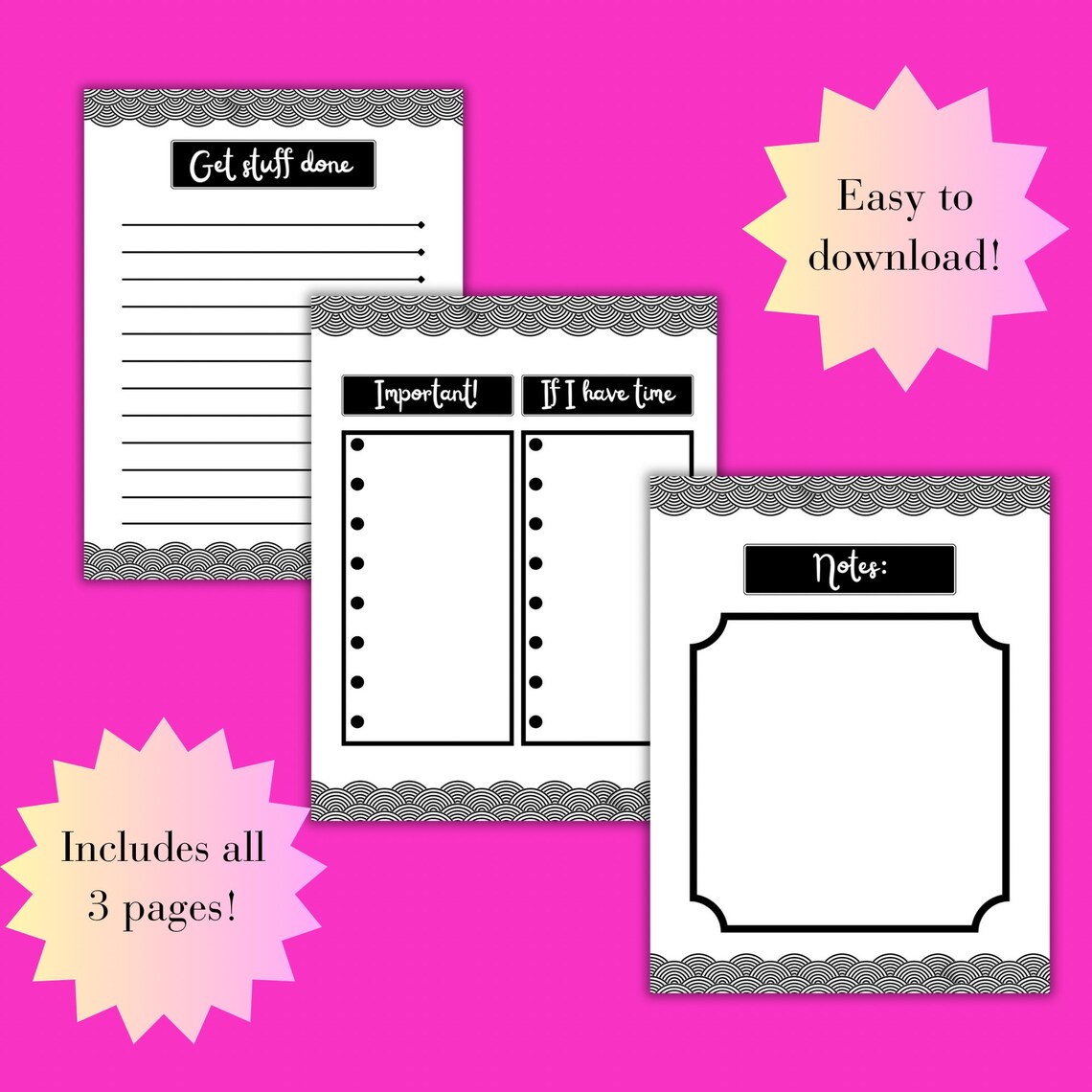 3 Page Get Things Done Printable To-do List, Black and White ...