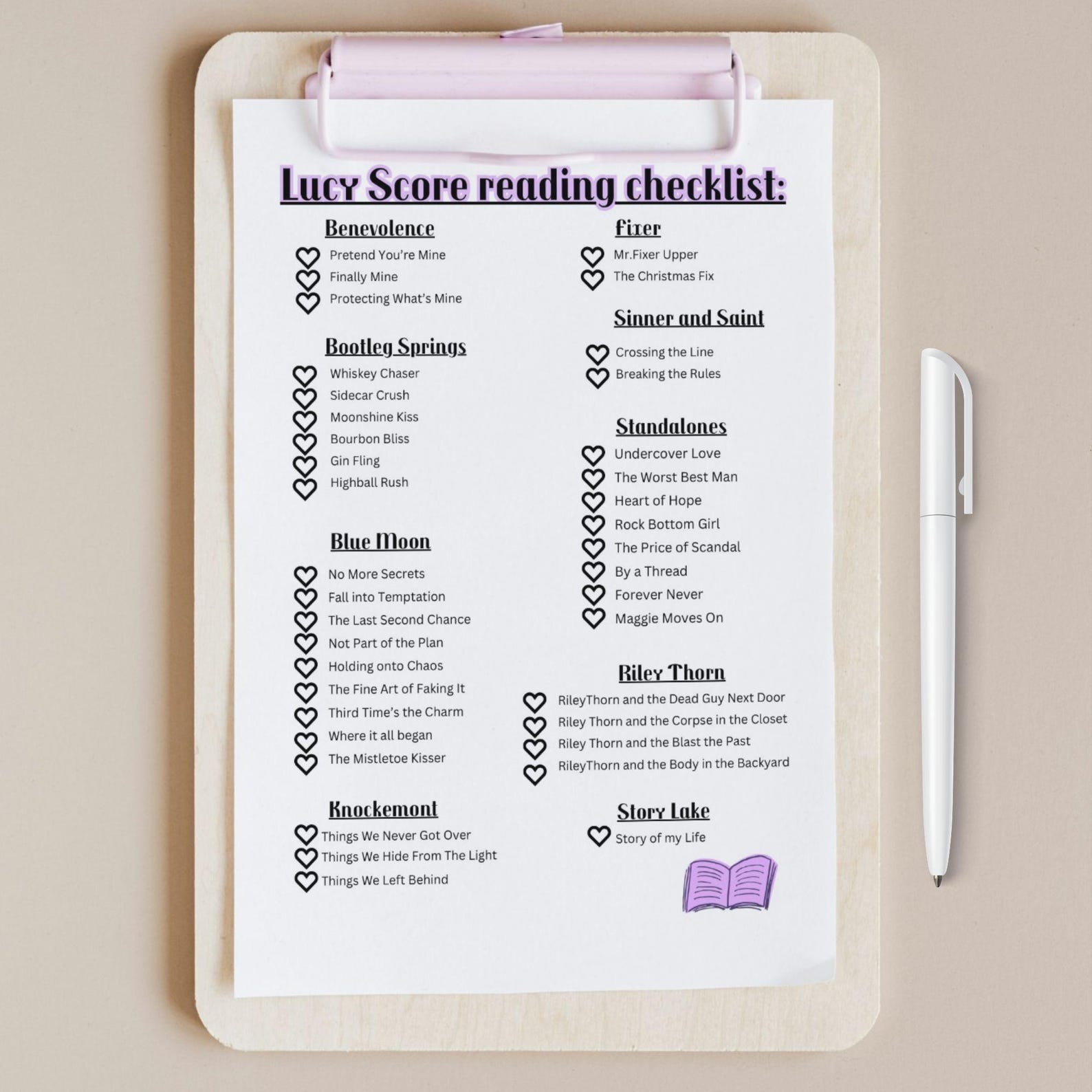 Lucy Score Purple Reading Checklist Printable, Lucy Score Romance ...
