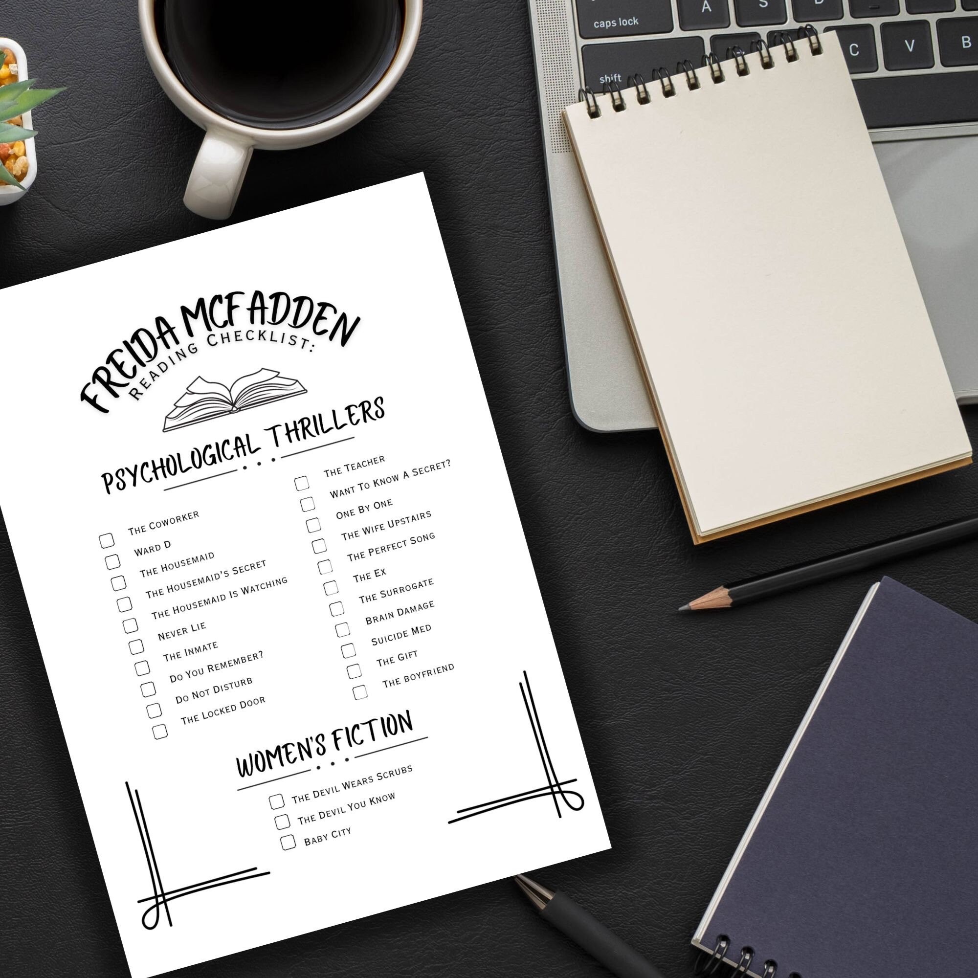 Freida Mcfadden Reading Log, Printable Book Checklist, Thriller Author ...