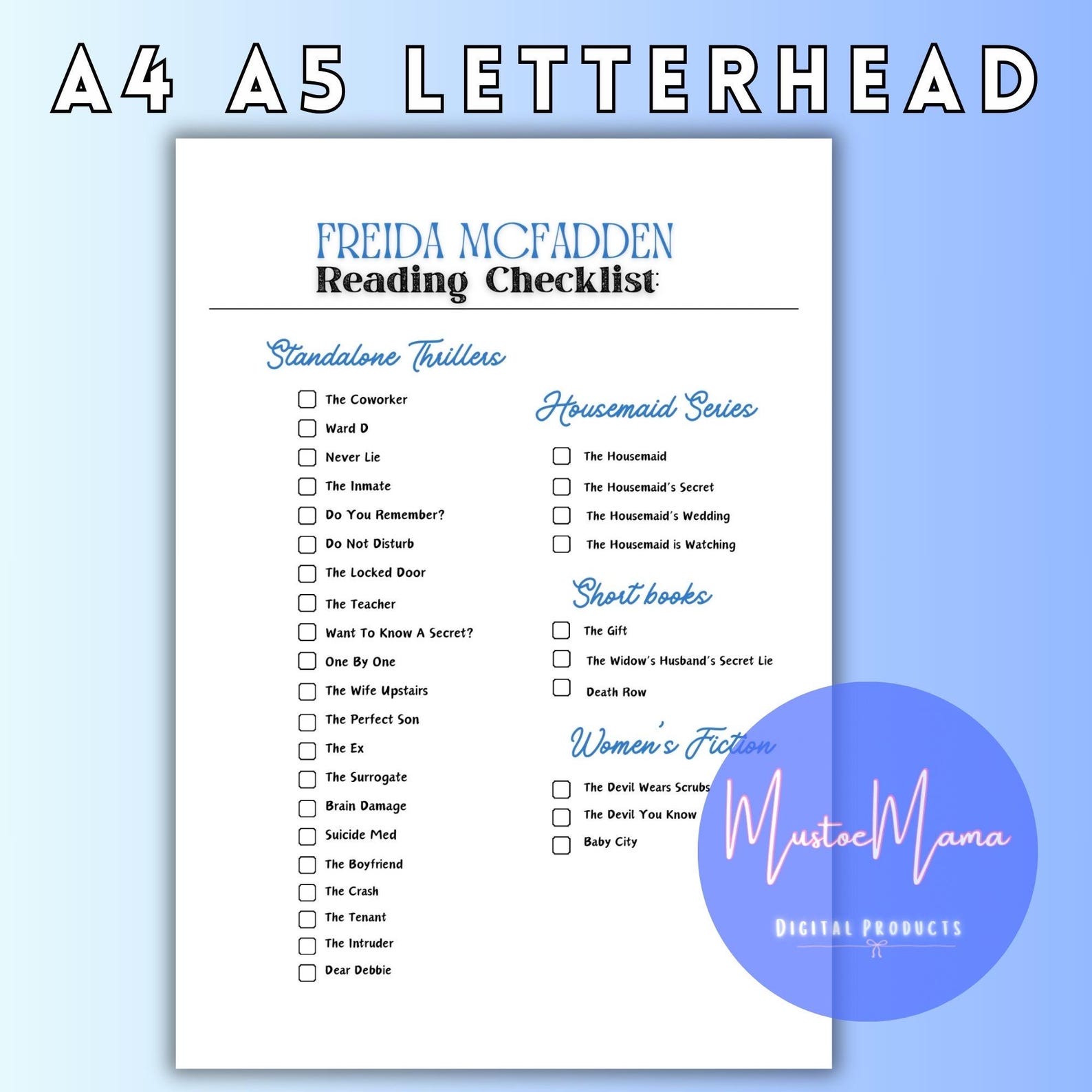 Freida Mcfadden Book Checklist, Printable Reader Tracker, Thriller ...