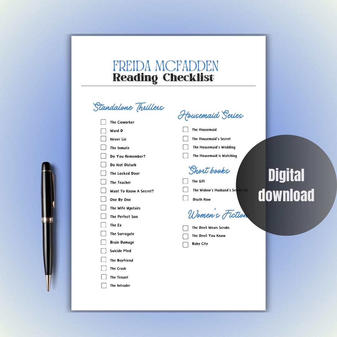 Freida Mcfadden Reading Log, Printable Reader Tracker, Freida Thriller ...