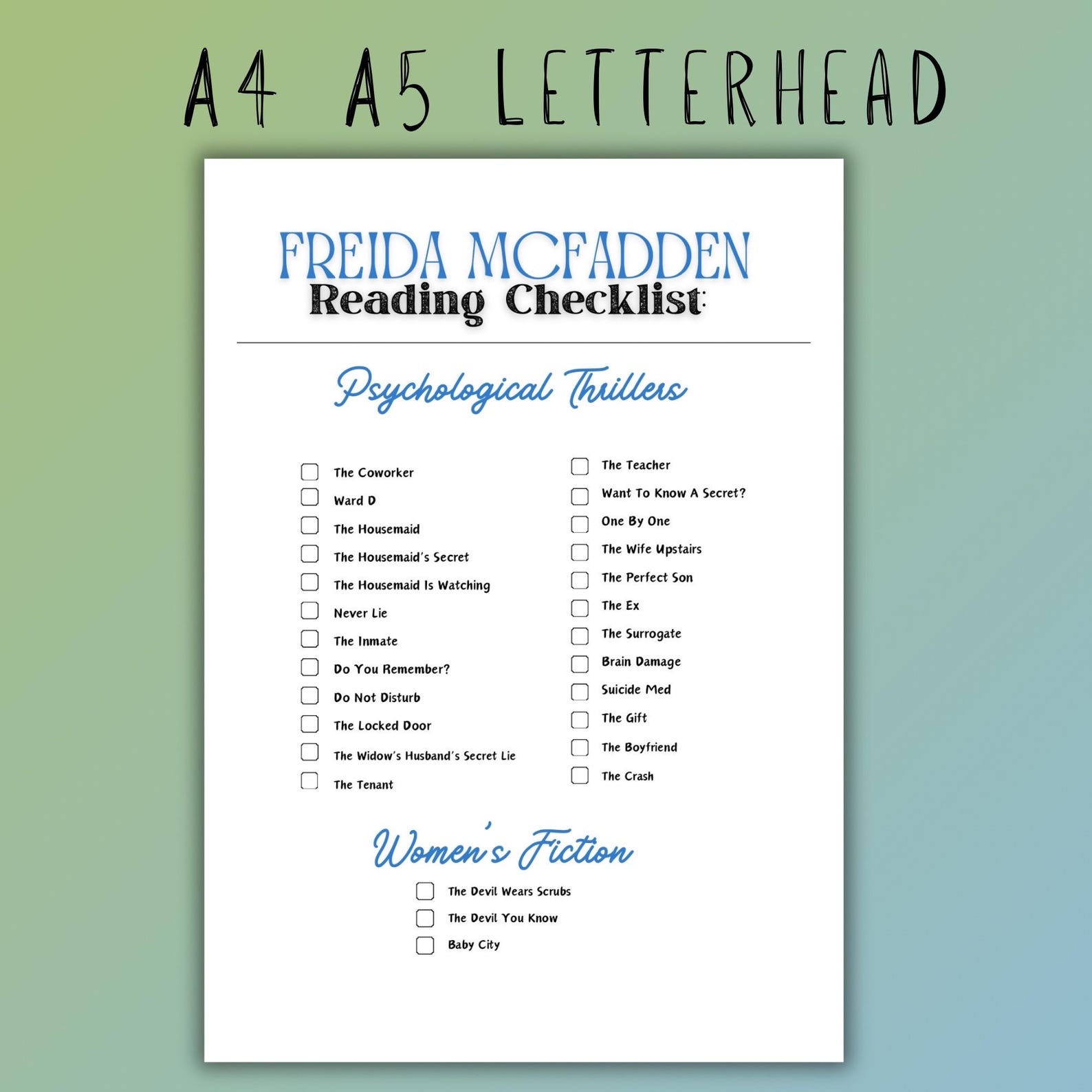 Freida Mcfadden Reading Log, Printable Reader Tracker, Freida Thriller ...