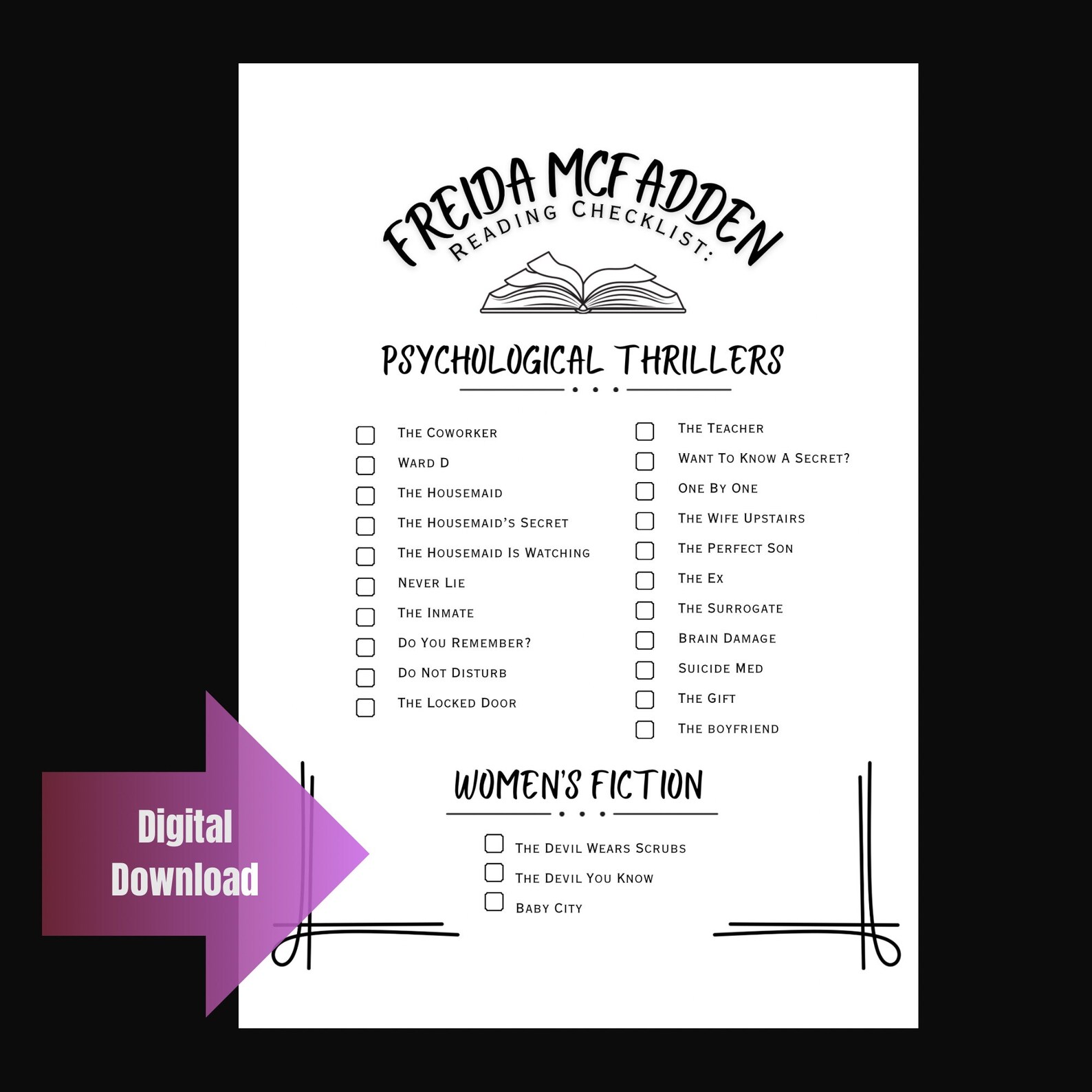 Freida Mcfadden Reading Log, Printable Book Checklist, Thriller Author ...