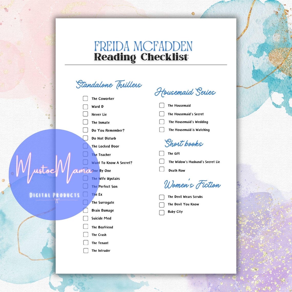 Freida Mcfadden Reading Log, Printable Reader Tracker, Freida Thriller ...