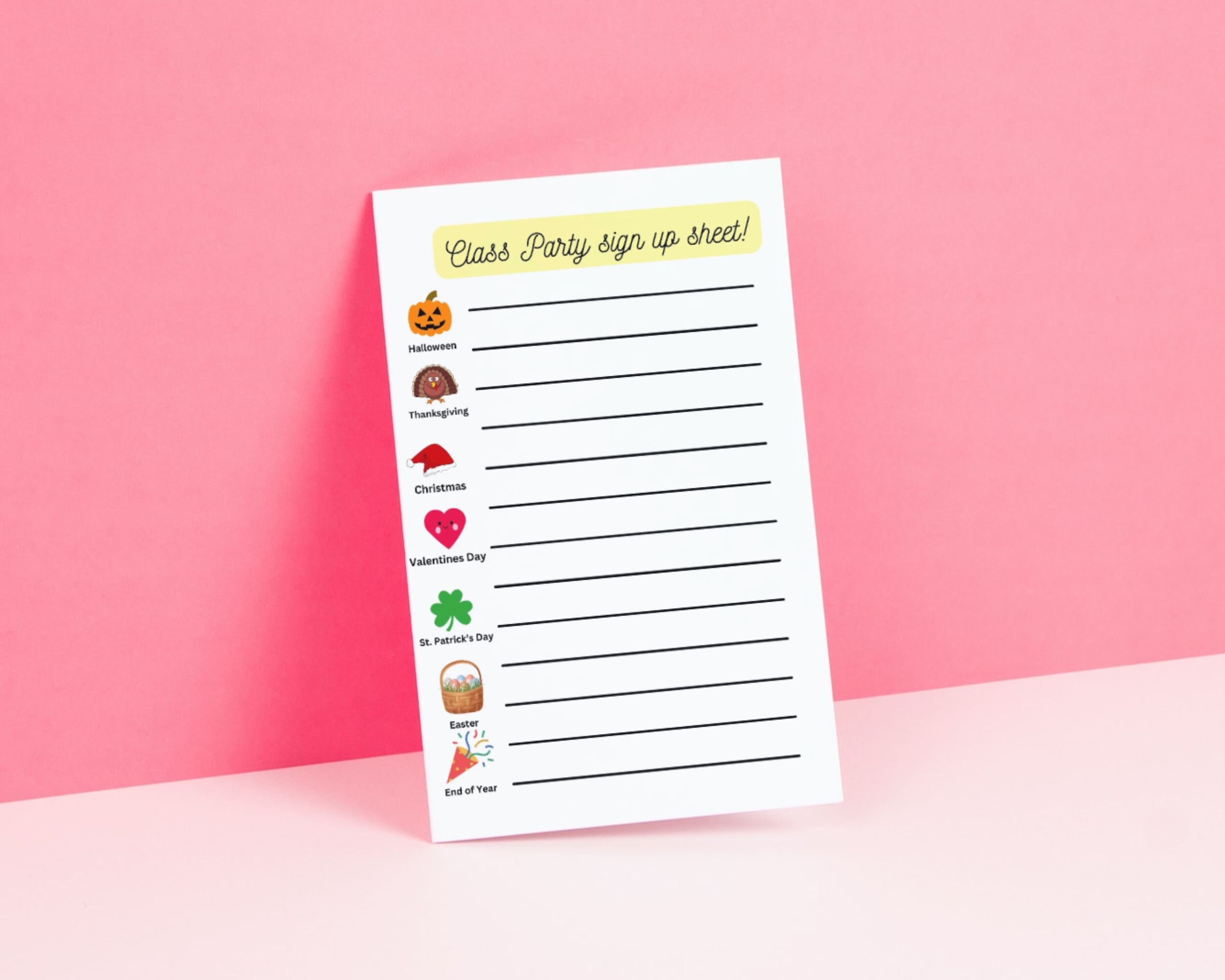 Preschool Classroom Party Sign up Sheet Printable, Celebration Digital ...