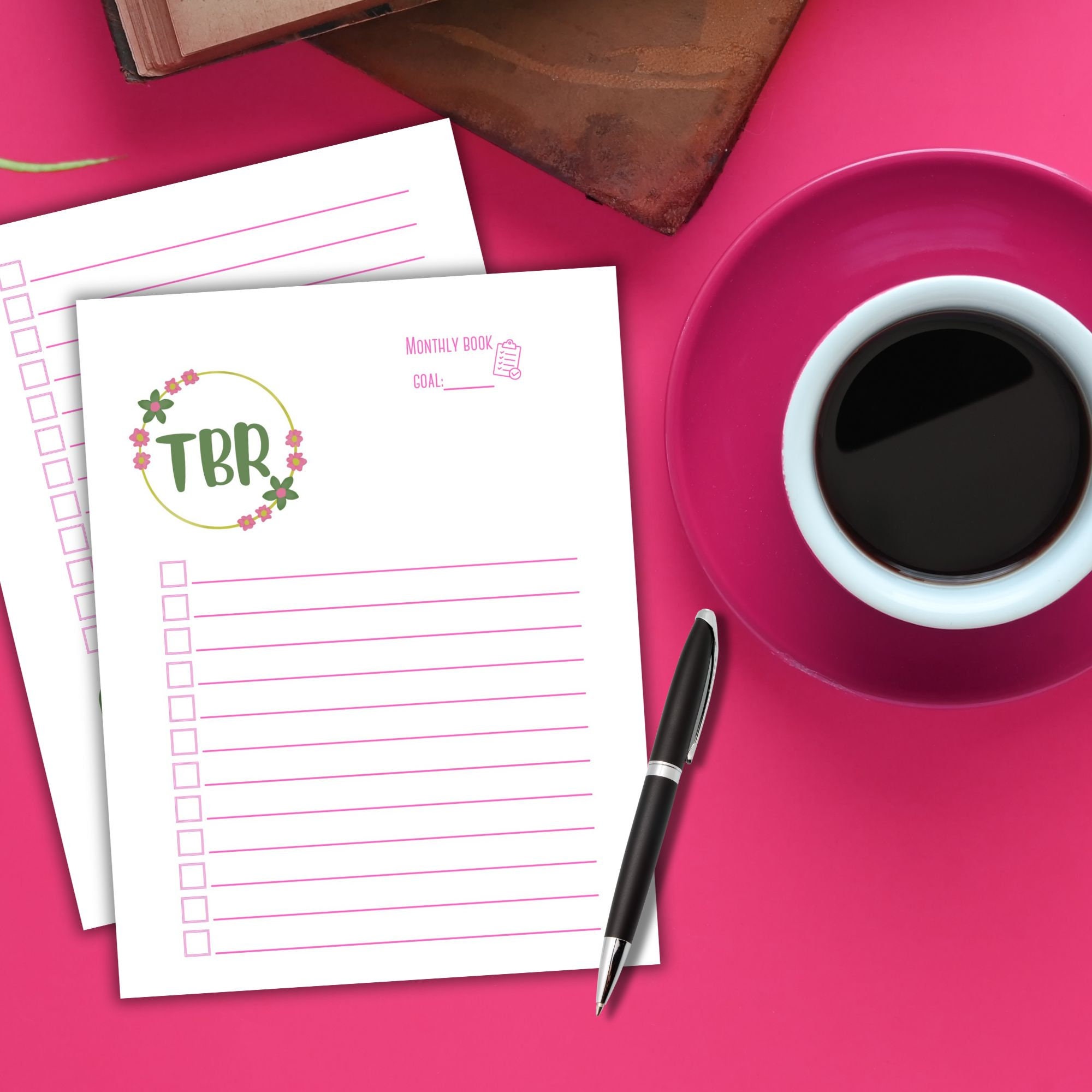 Floral Minimalist TBR Printable With Pink and Green Designs, Stylish 2 ...