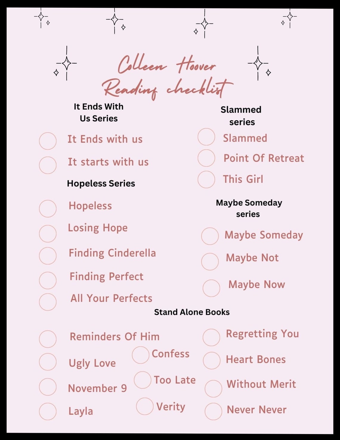 Colleen Hoover Reading Log Pink Aesthetic Printable, Coho Printable for ...