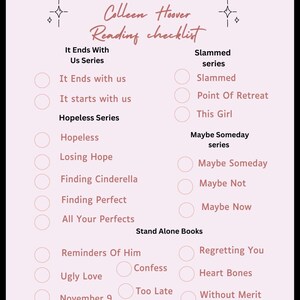 Colleen Hoover Reading Log Pink Aesthetic Printable, Coho Printable for ...