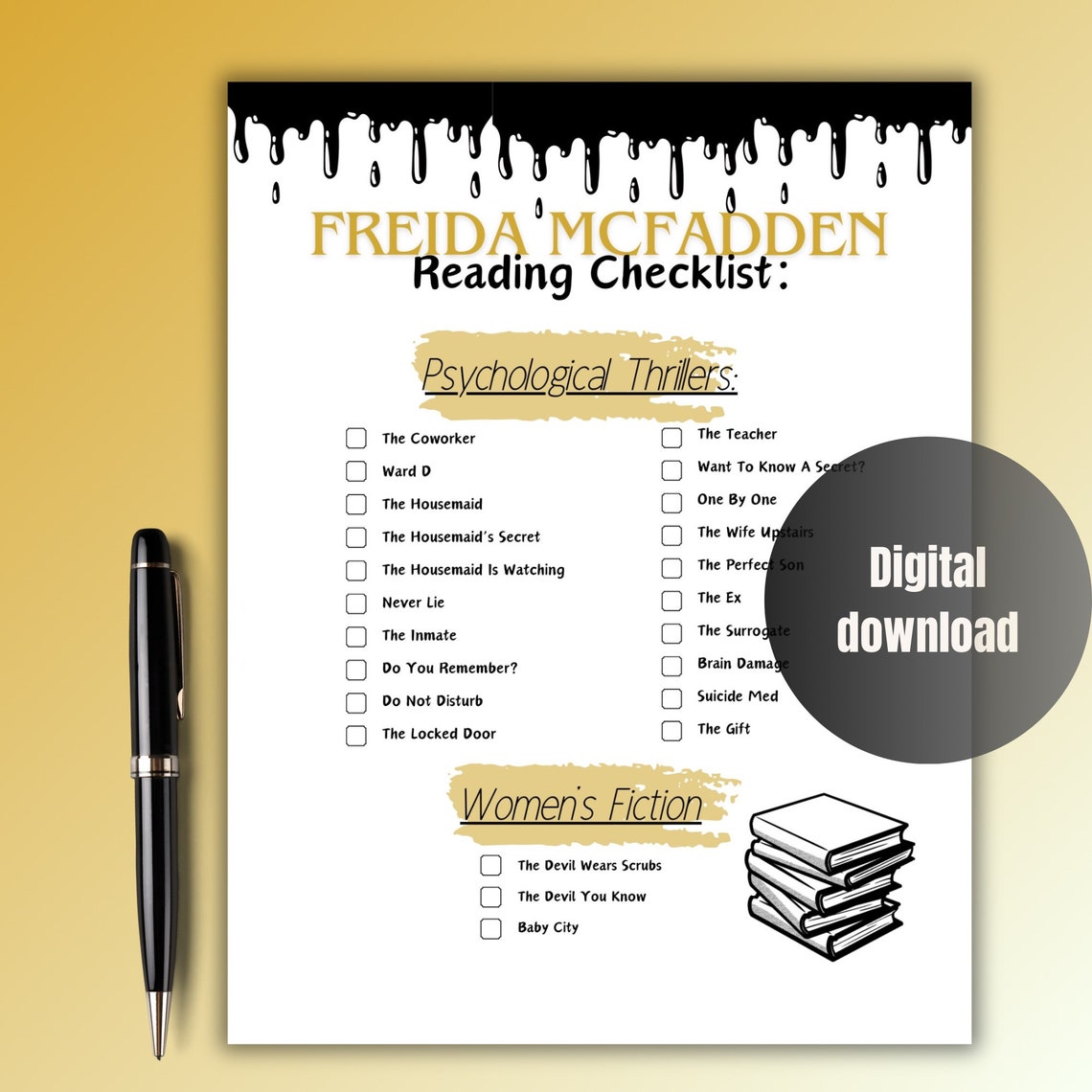 Freida Mcfadden Thriller Book Checklist Pdf, Printable Reader Tracker ...