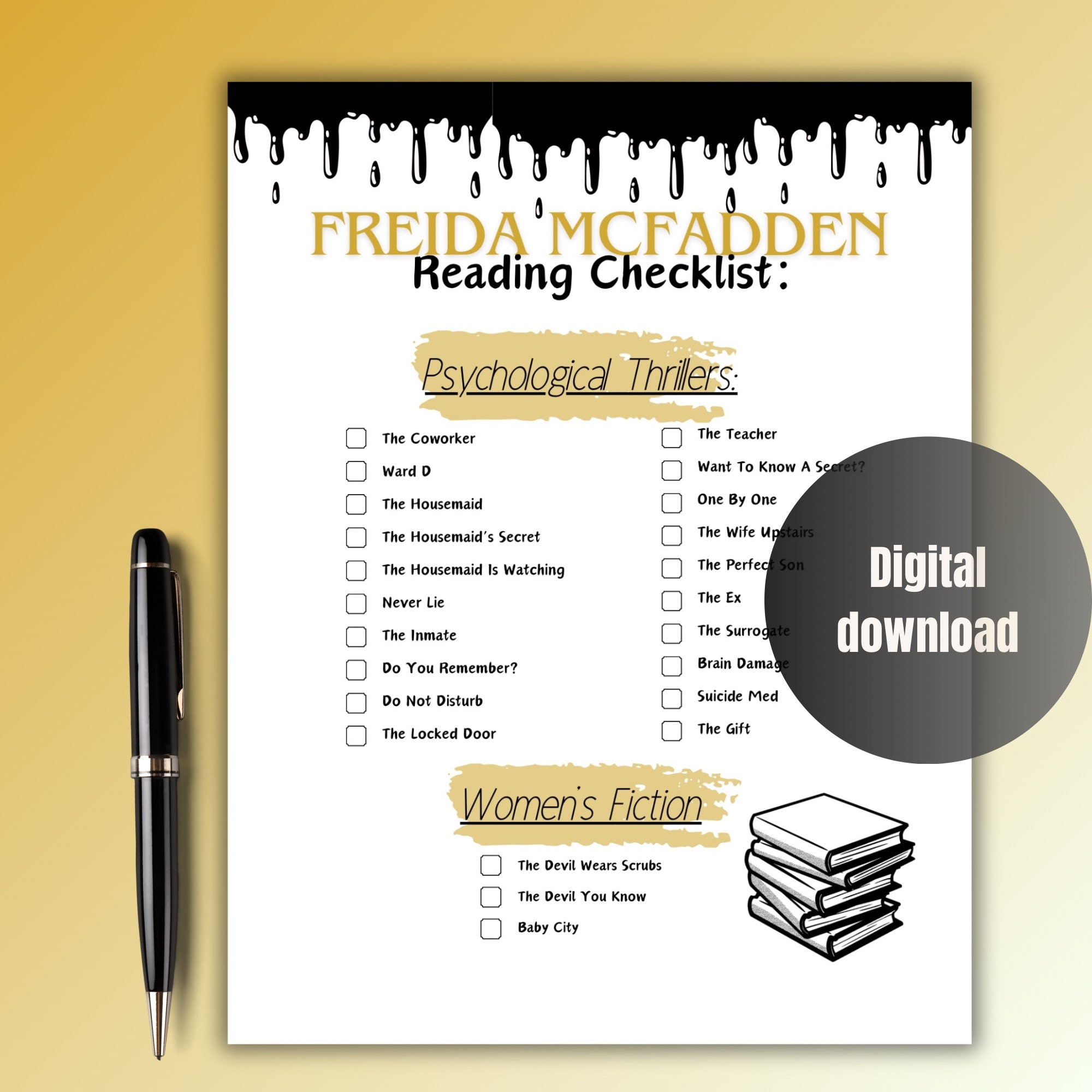 Freida Mcfadden Thriller Book Checklist Pdf, Printable Reader Tracker, Freida Books Printable ...