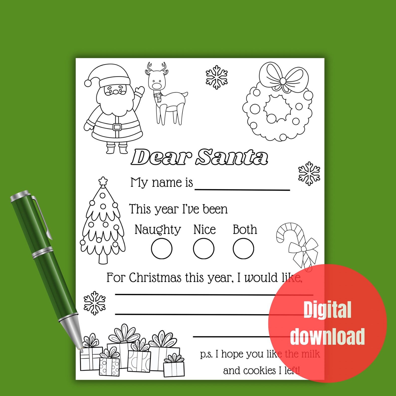 Letter to Santa Coloring Sheet Printable, Dear Santa Letter Coloring ...