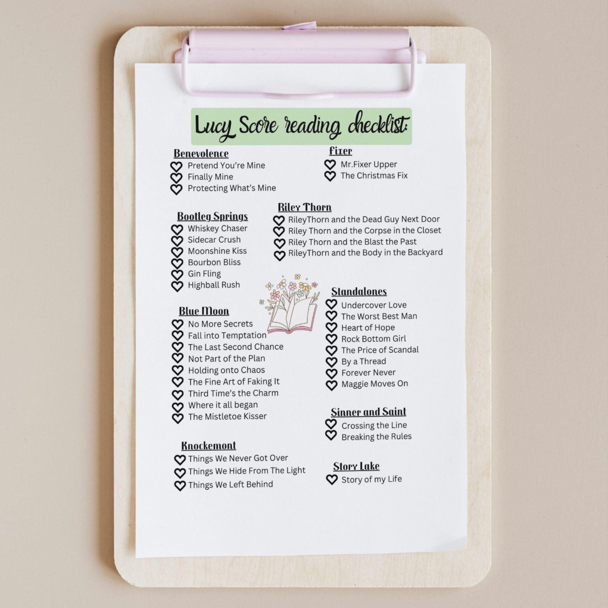 Lucy Score Cozy Reading Checklist Printable, Lucy Score Romance Novels ...