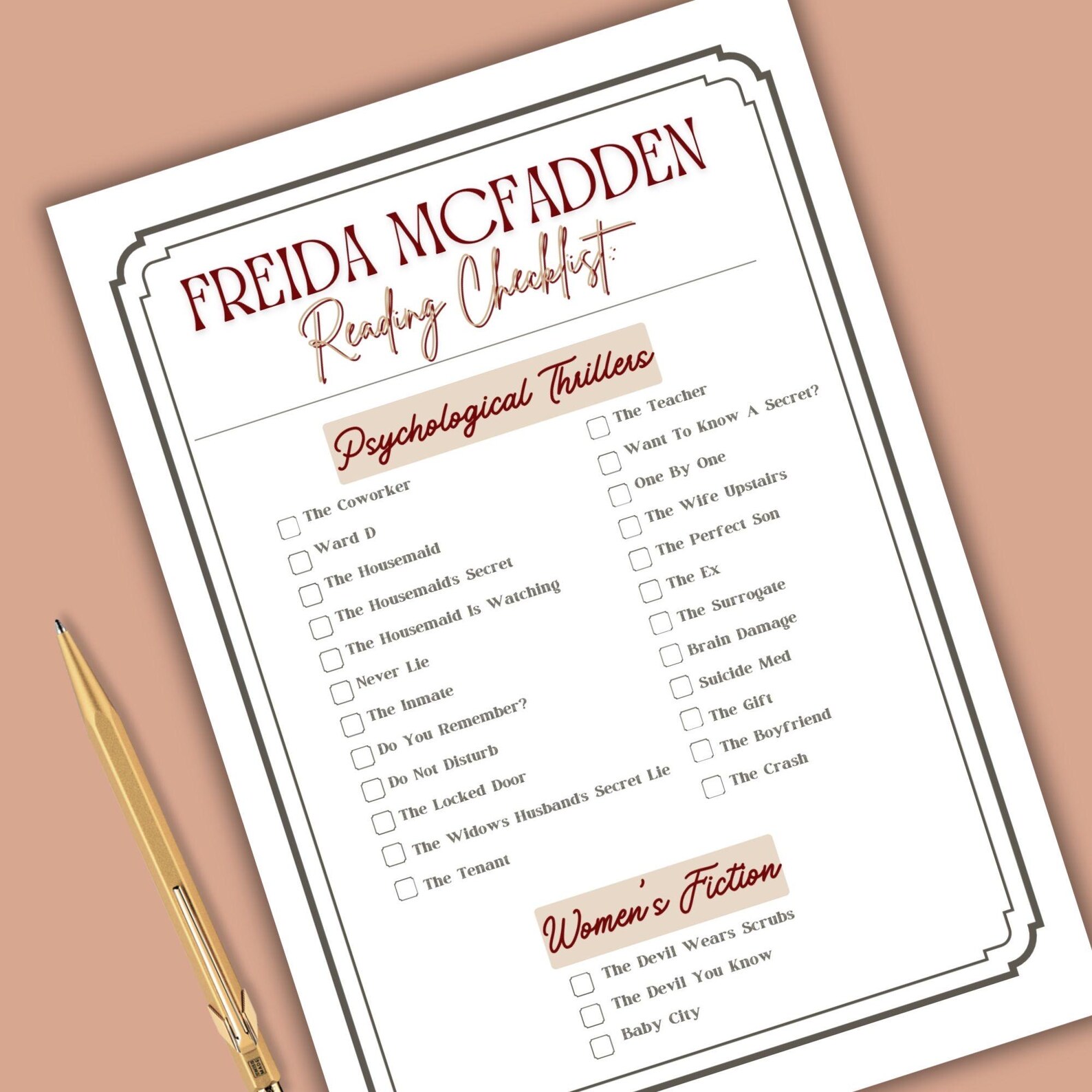 Freida Mcfadden Printable Checklist, Thriller Book Log, Freida Mcfadden ...