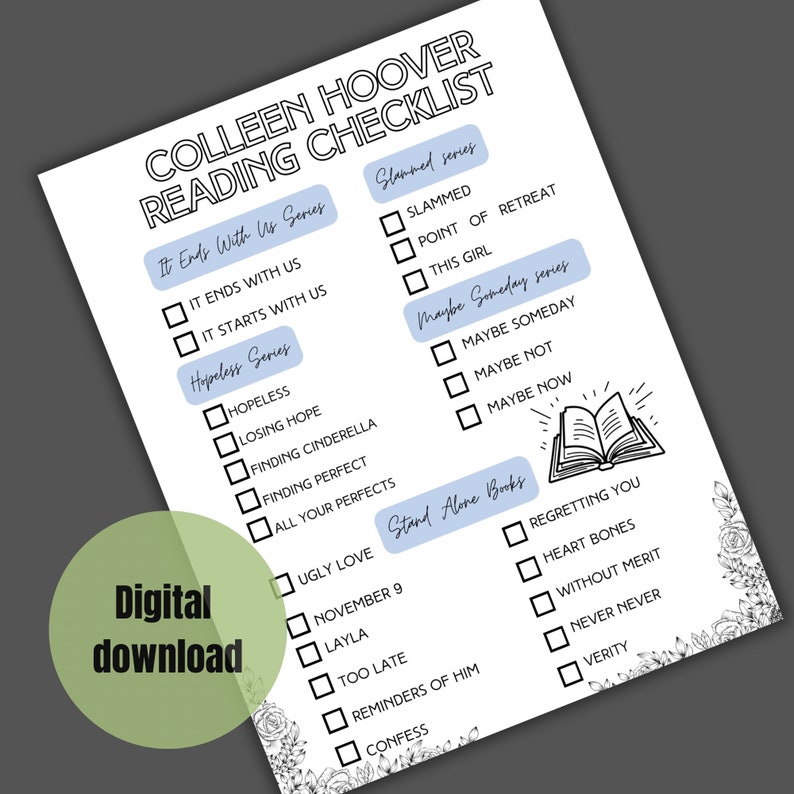 Colleen Hoover Blue Cozy Reading Session Book Checklist, Coho Reading ...