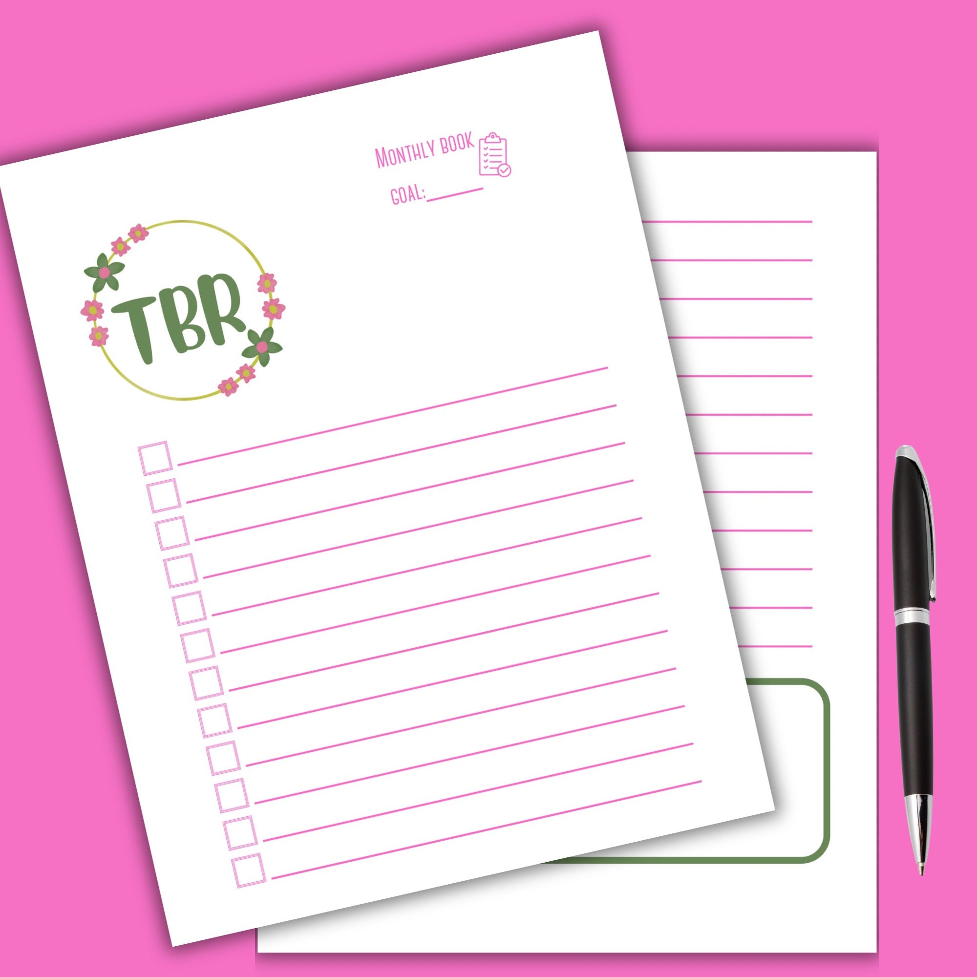 Floral Minimalist TBR Printable With Pink and Green Designs, Stylish 2 ...