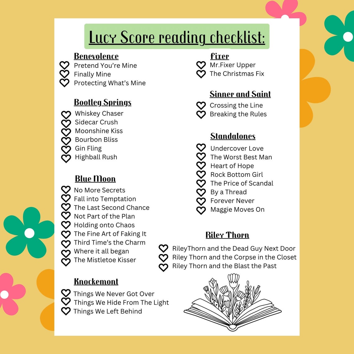 Lucy Score Cozy Reading Checklist Printable, Lucy Score Romance Novel ...