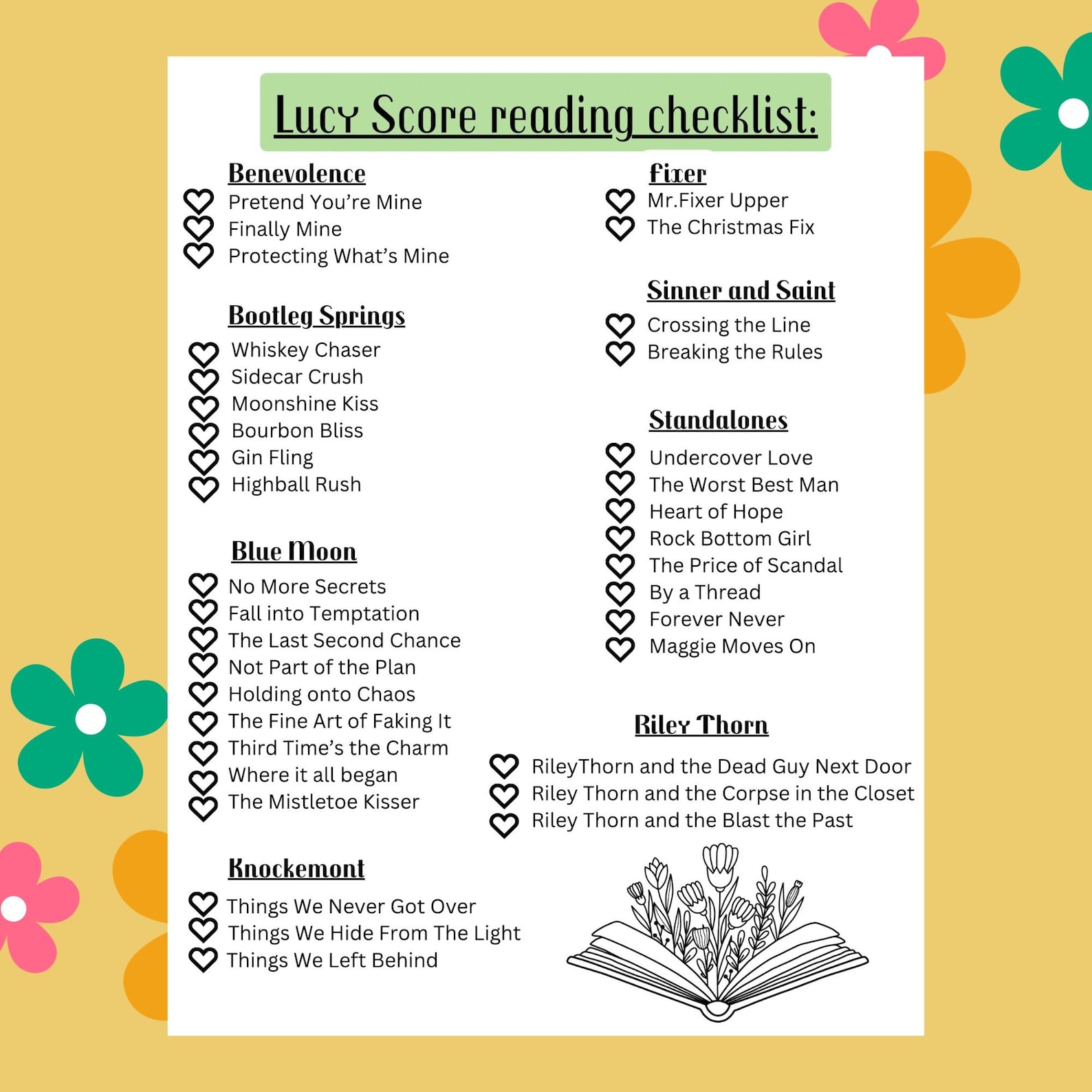 Lucy Score Cozy Reading Checklist Printable, Lucy Score Romance Novel ...