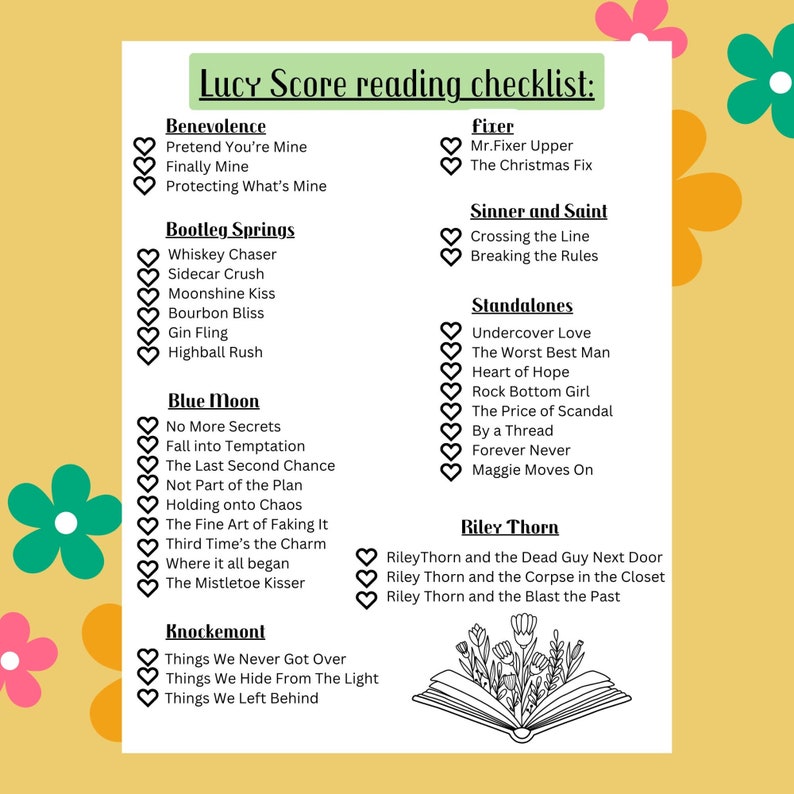 Lucy Score Cozy Reading Checklist Printable Lucy Score Romance Novel