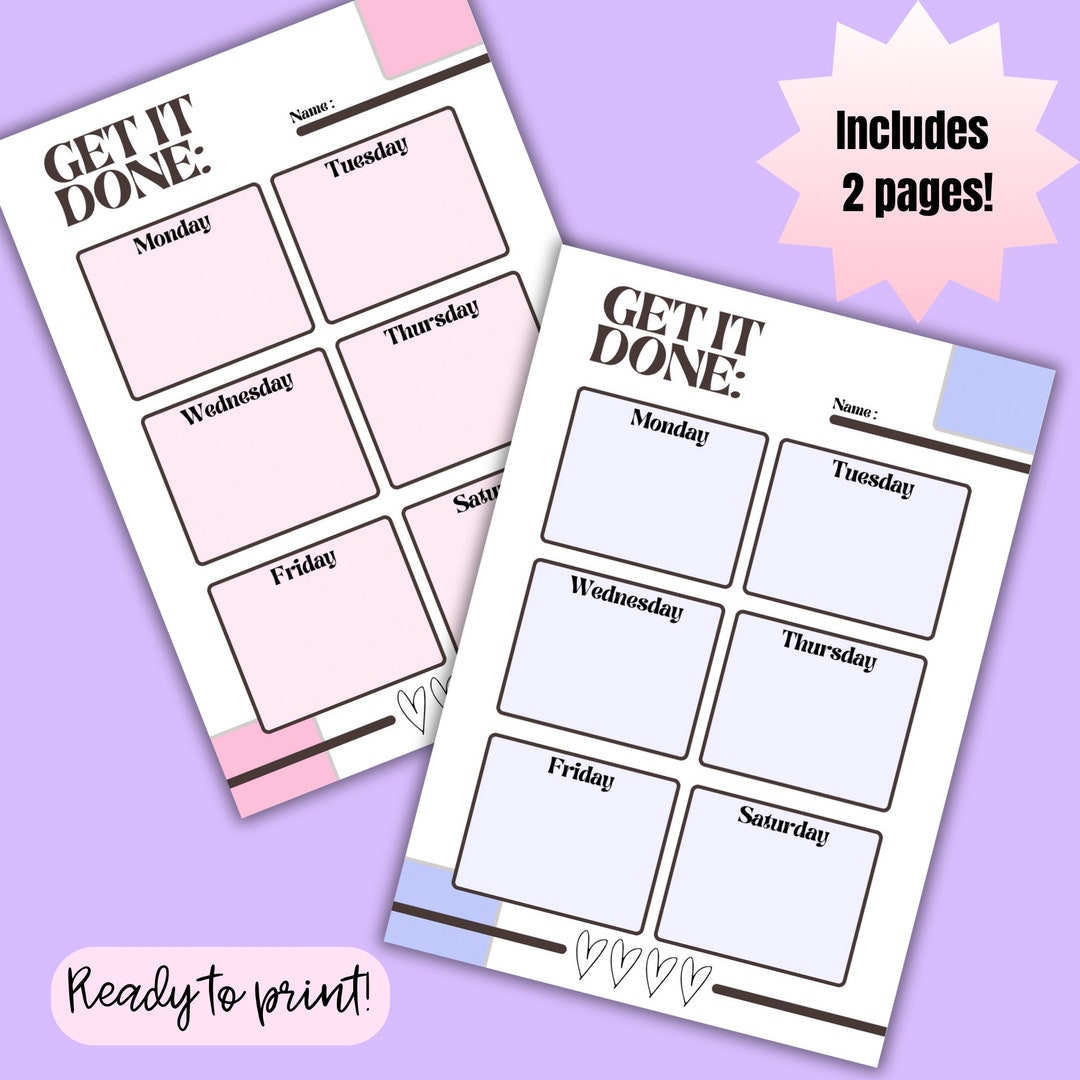 Weekly ‘get It Done’ Printable 2 Page Planner, To-do List Pdf ...