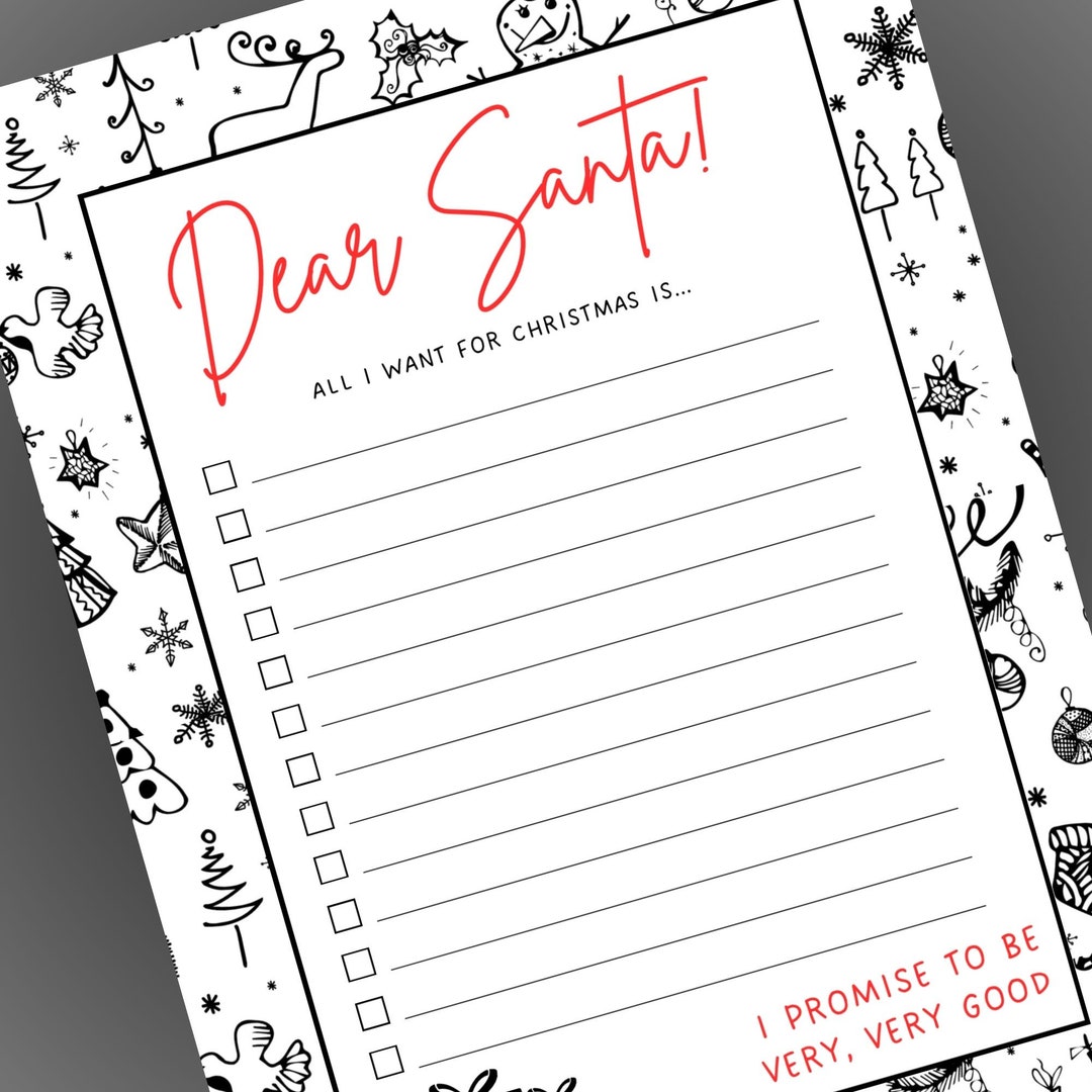 Black and White Printable Dear Santa Wishlist, Letter to Santa Pdf ...