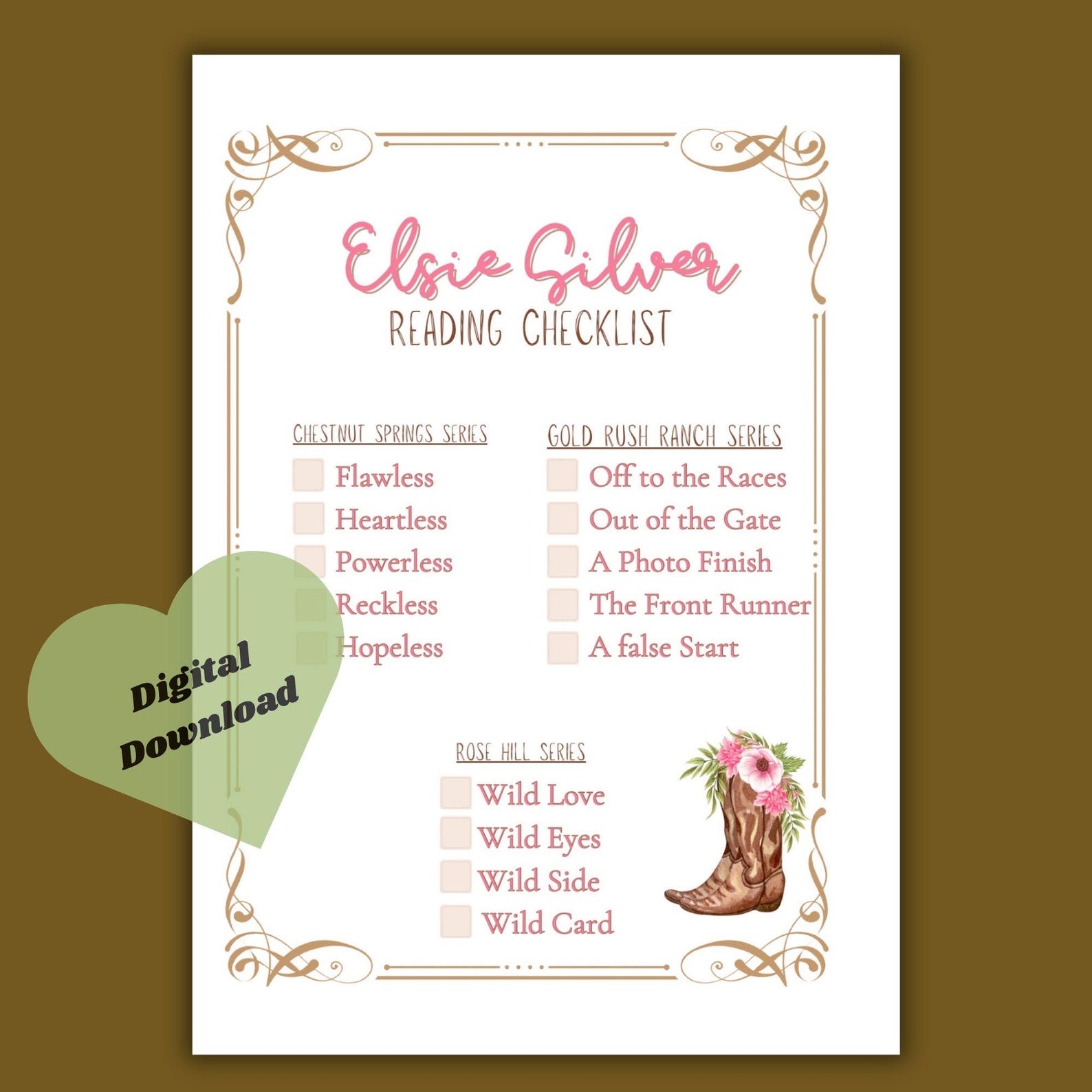 Elsie Silver Reading Checklist, Elsie Silver Reading Tracker, Western ...