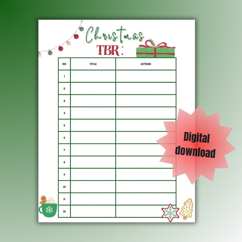 Christmas TBR Printable Reading List, Bookish Holiday Reading, Joyful ...