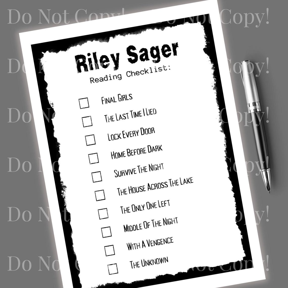 Riley Sager Reading Checklist, Thriller Author Reading Tracker, Riley ...